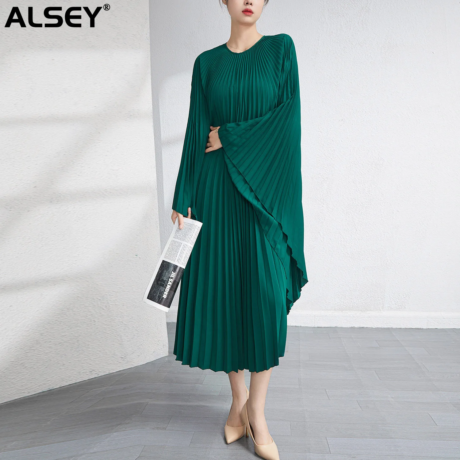 ALSEY-Pleated-Irregular-Women-s-Dress-Loose-Elegant-Aesthetic-Large ...