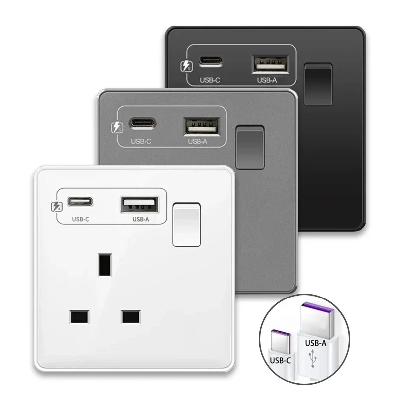 18W-Type-C-Plug-Quick-Charging-Uk-13A-Usb-Wall-Socket-Electrical-Outlet ...