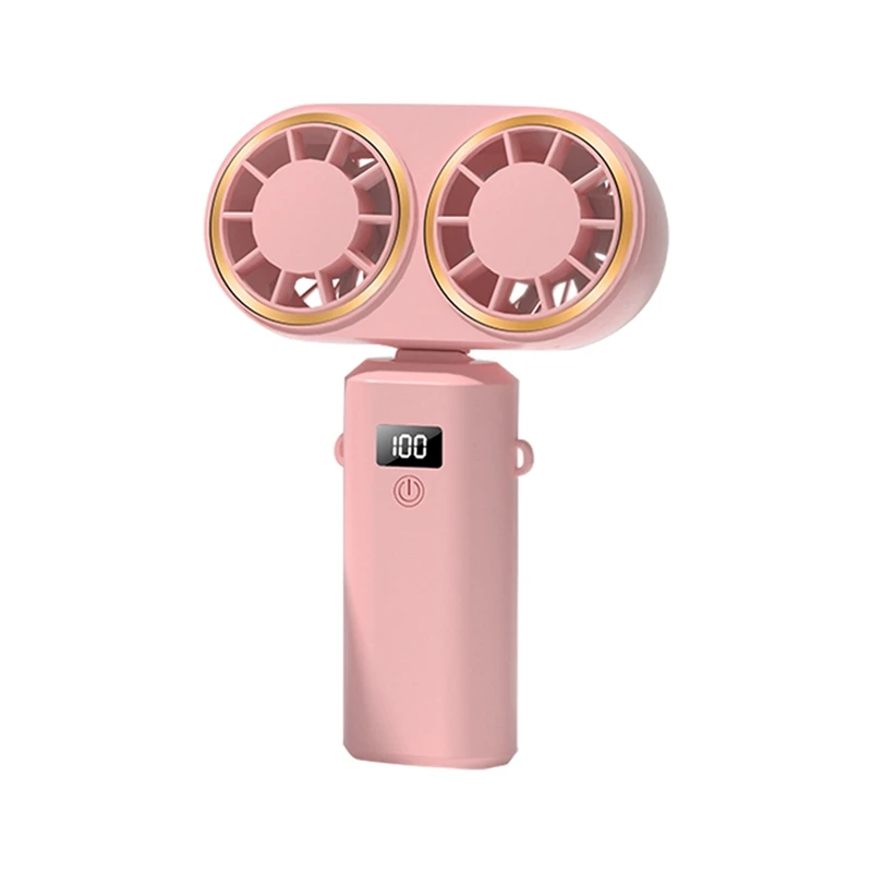 USB-Rechargeable-Dual-Head-Fan-2400Mah-Handheld-Fan-Hanging-Neck-Fan ...