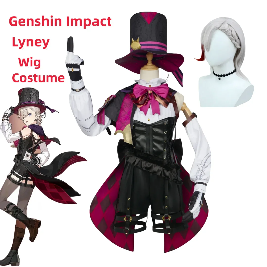 Lyney-Cosplay-Genshin-Impact-Costume-Wig-Hat-Set-Fontaine-magician ...