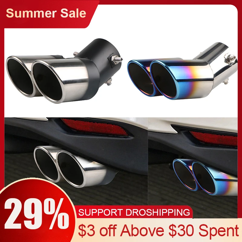 Universal Auto Muffler Silencer Dual Outlet Car Exhaust Tip Stainless ...