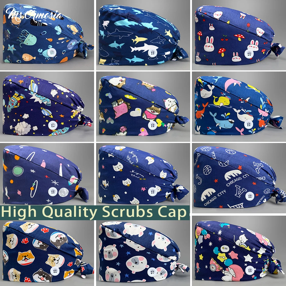 Lab-Scrub-Cap-Cartoon-Printing-Medical-Scrubs-Hat-For-Women-Mens-Scrubs ...