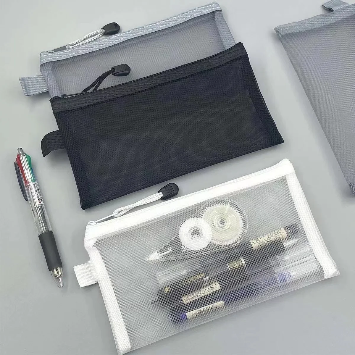 Simple Transparent Mesh Student Pencil Case Portable Pencil Case ...