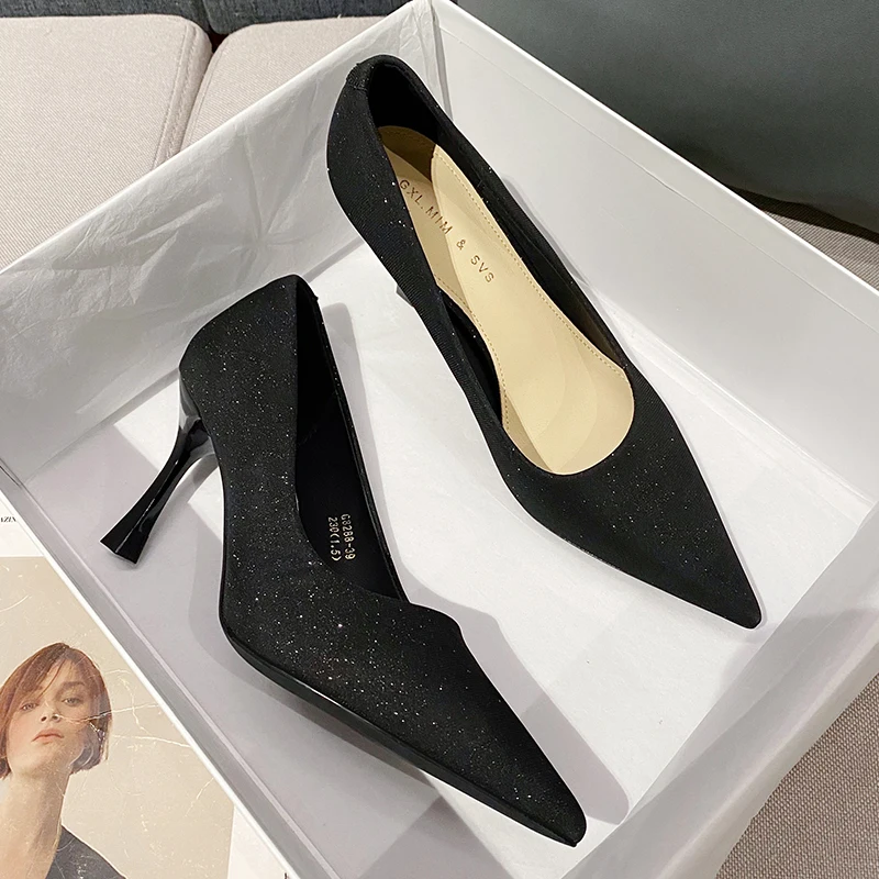 Women's Pumps Leather Closed Pointed Toe Sexy Stiletto Heels Wedding ...