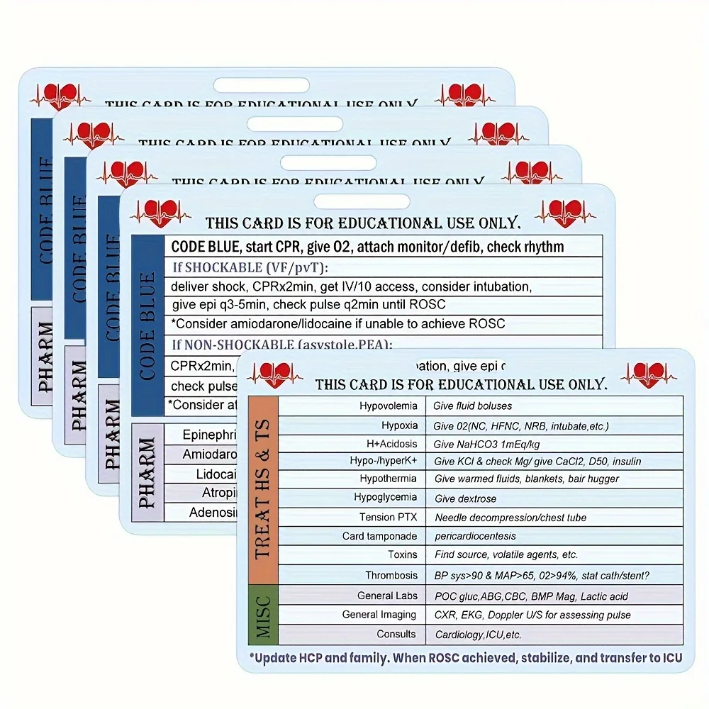 Tarjeta-de-referencia-de-coraz-n-de-5-piezas-c-digo-CPR-etiqueta-EMT-RN ...