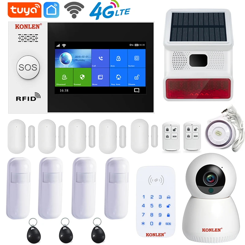 Tuya Smart Alarm System Security Home WIFI 4G GSM Touch Screen Panel Hub Wireless Kit with ...