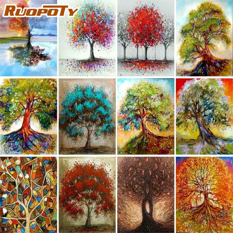 RUOPOTY DIY Oil Painting Tree Scenery Pictures By Numbers Four Seasons ...