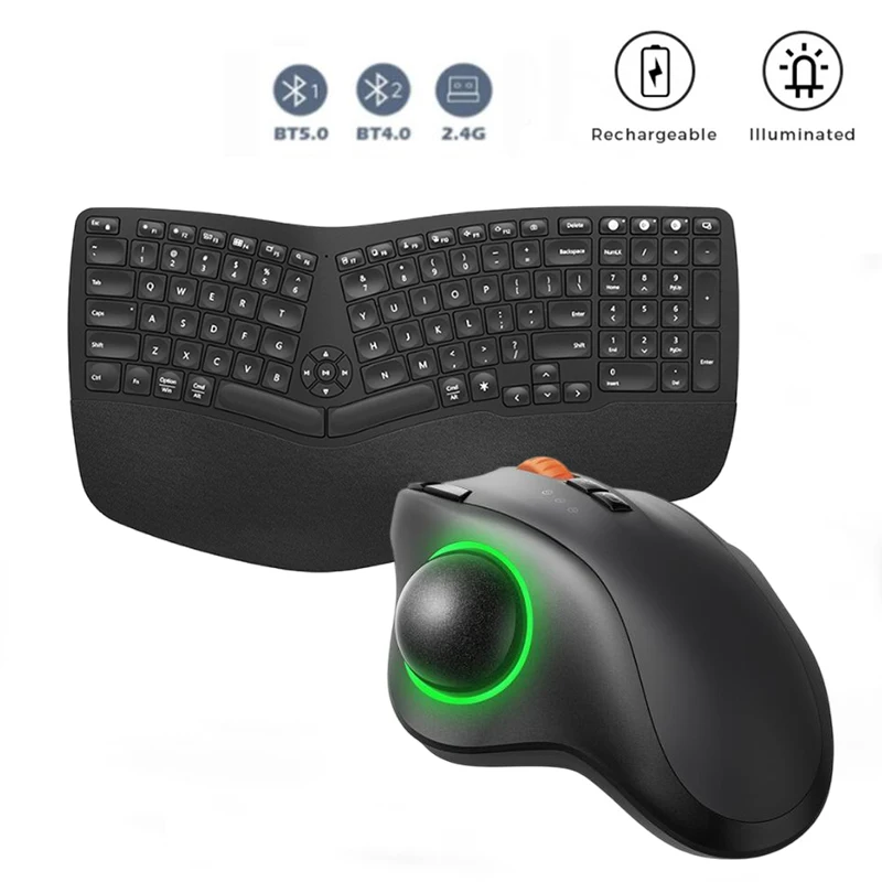 Wireless Ergonomic Keyboard Mouse Comb Bluetooth Backlit Ergo Split ...