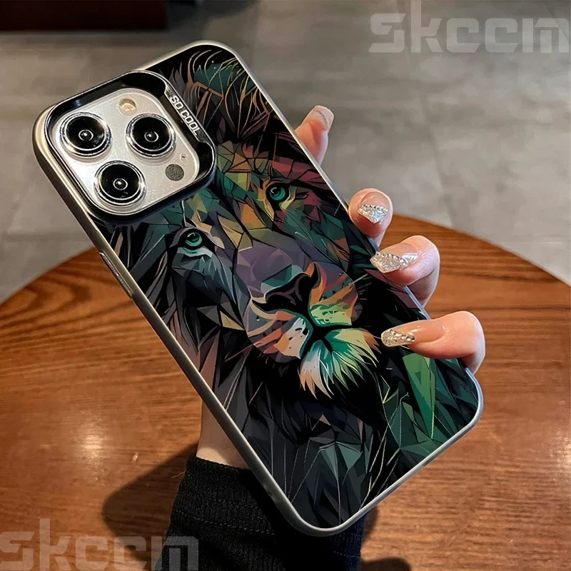 Colorful-Lion-Tiger-Pattern-Electroplate-Silver-IMD-Phone-Case-For ...
