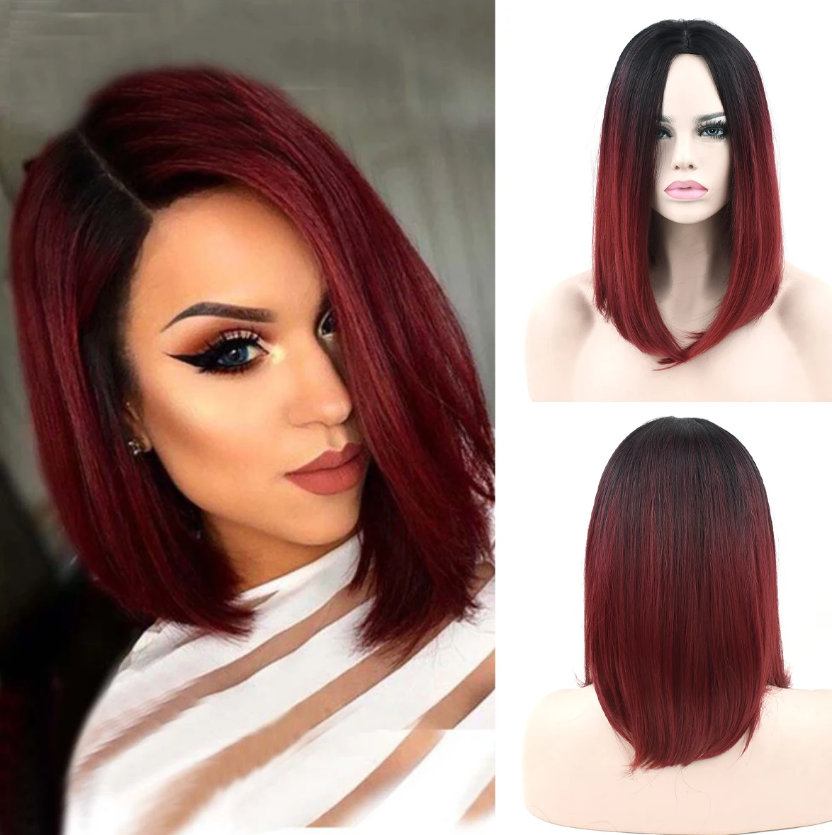 Straight Synthetic Wigs Women | Short Hair Wigs Women | Short Burgundy ...