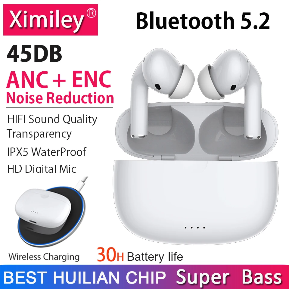 SuperPods Pro 3 45DB ANC TWS 무선 이어폰, 액티브 노이즈 캔슬링, 4MIC 이어버드, 블루투스 5.2 ...