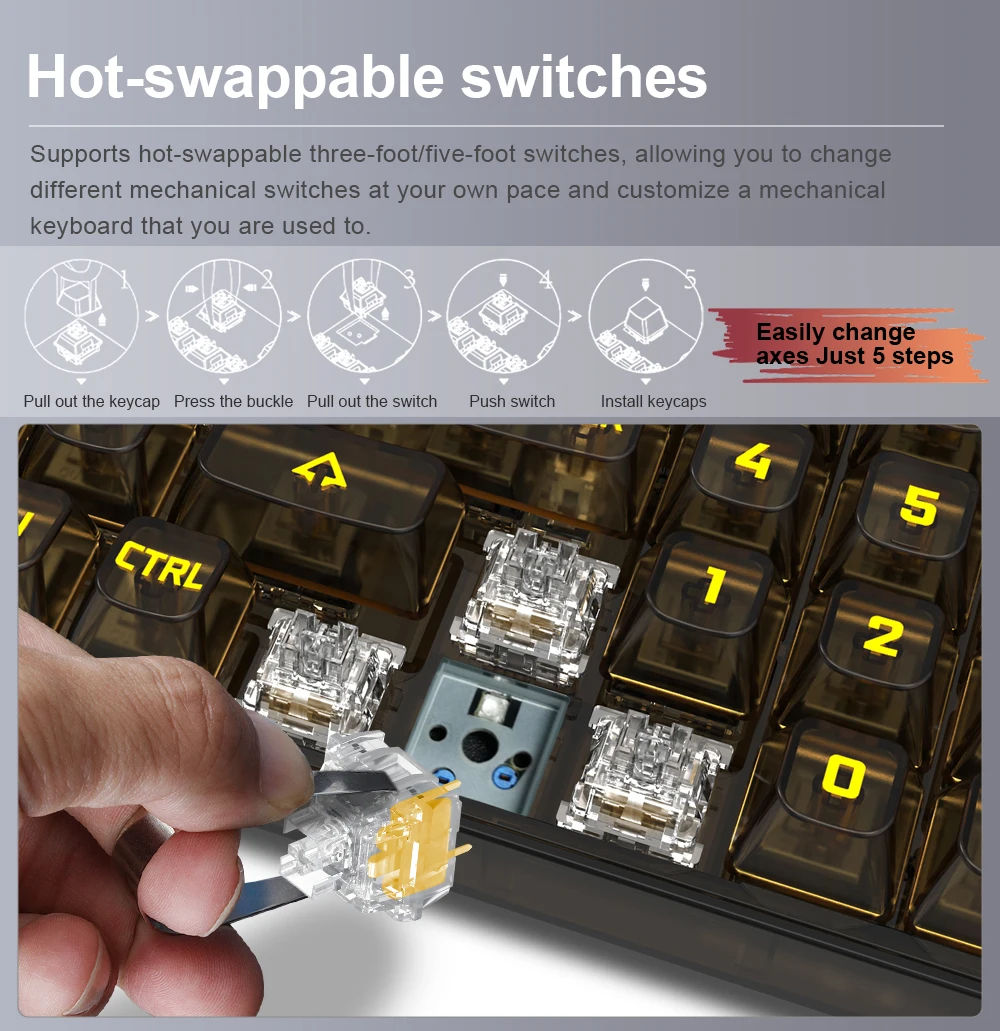 REDRAGON TS78 RGB USB Mechanical Gaming Keyboard Support Bluetooth ...