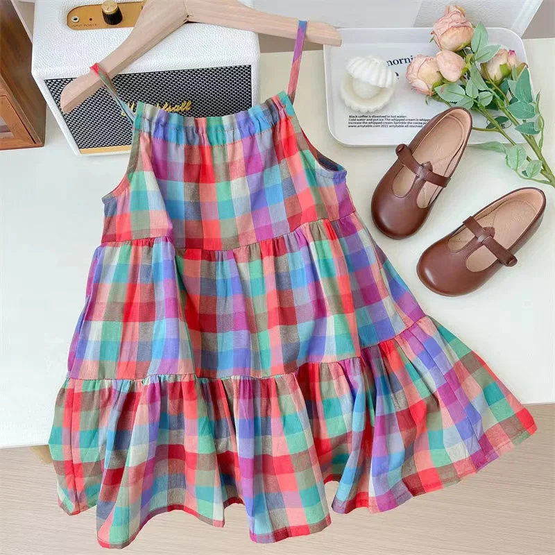Girls-Dress-Summer-New-Casual-Dress-Colorful-Plaid-Strap-Dress ...