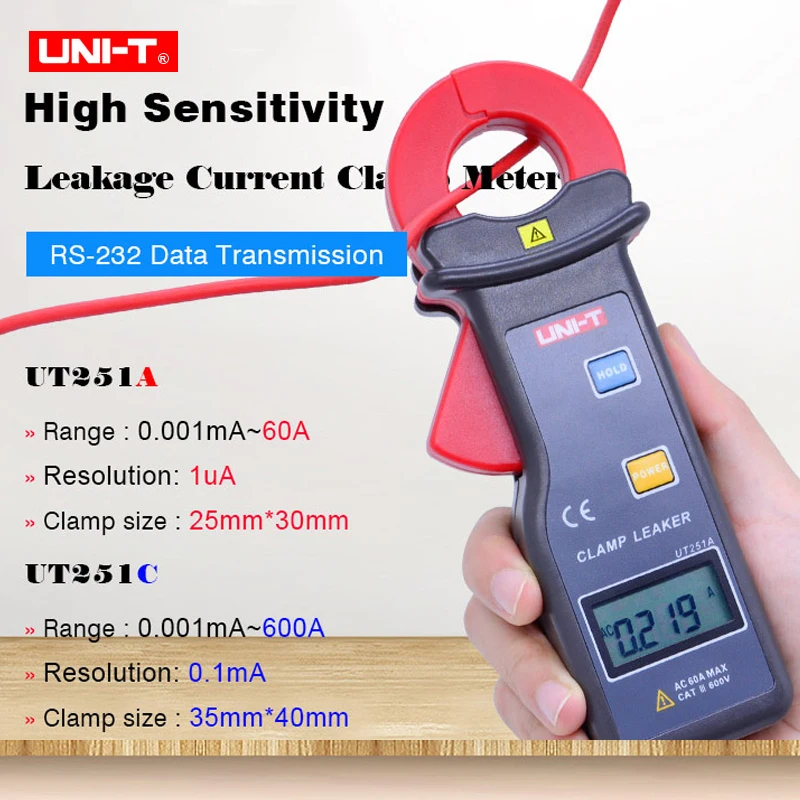 누설 전류 클램프 미터 UNI T ut251a ut251c 자동 범위 고감도 누설 전류 테스터 lcd 디스플레이/데이터 저장 장치|클램프 미터| - AliExpress