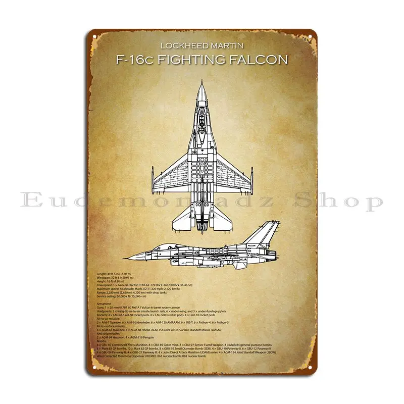 F-16-Fighting-Falcon-Technical-Specs-Metal-Sign-Club-Party-Decoration ...
