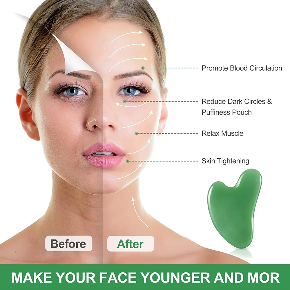Tapez 3 Masseur De Visage En Jade Naturel Pierre Gua Sha Planche De