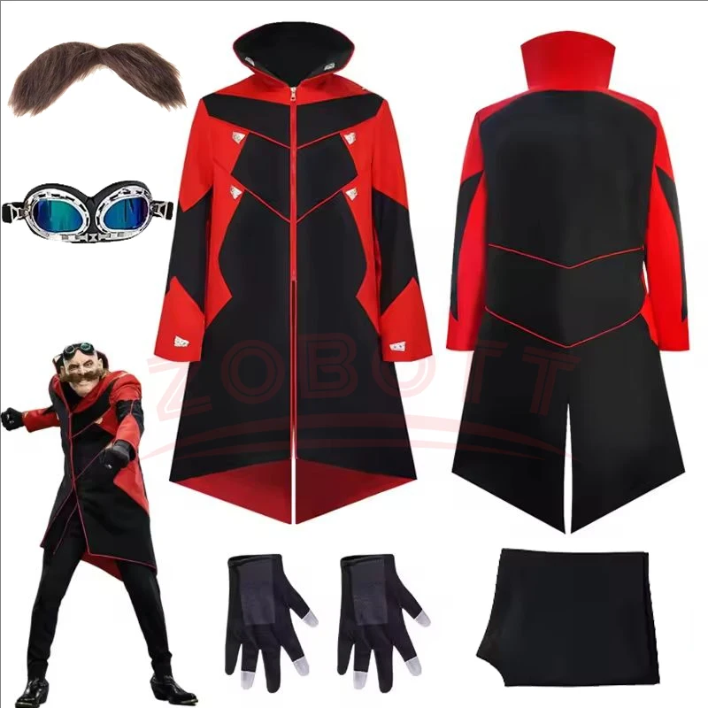 Anime Dr Eggman Cosplay Costume Men's Halloween Ivo Robotnik Trench ...