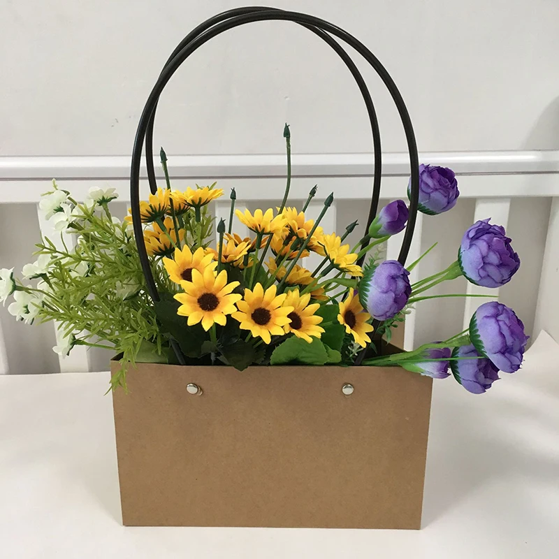 Portable Kraft Paper Flower Box Wedding Florist Bouquet Packaging Bag ...