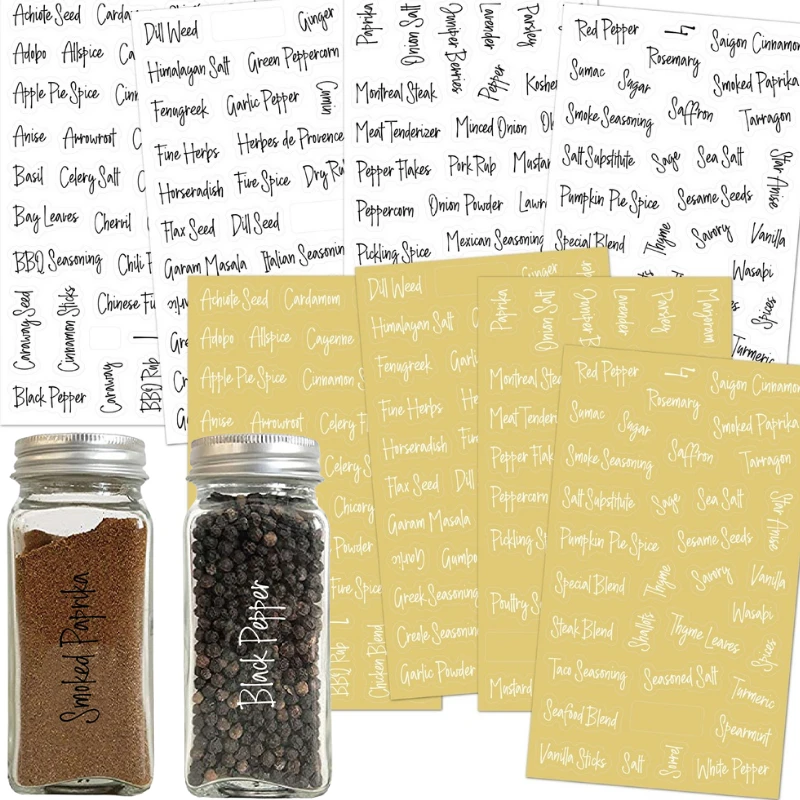 276pcs Transparent Spice Label Stickers Waterproof Black White Letter ...