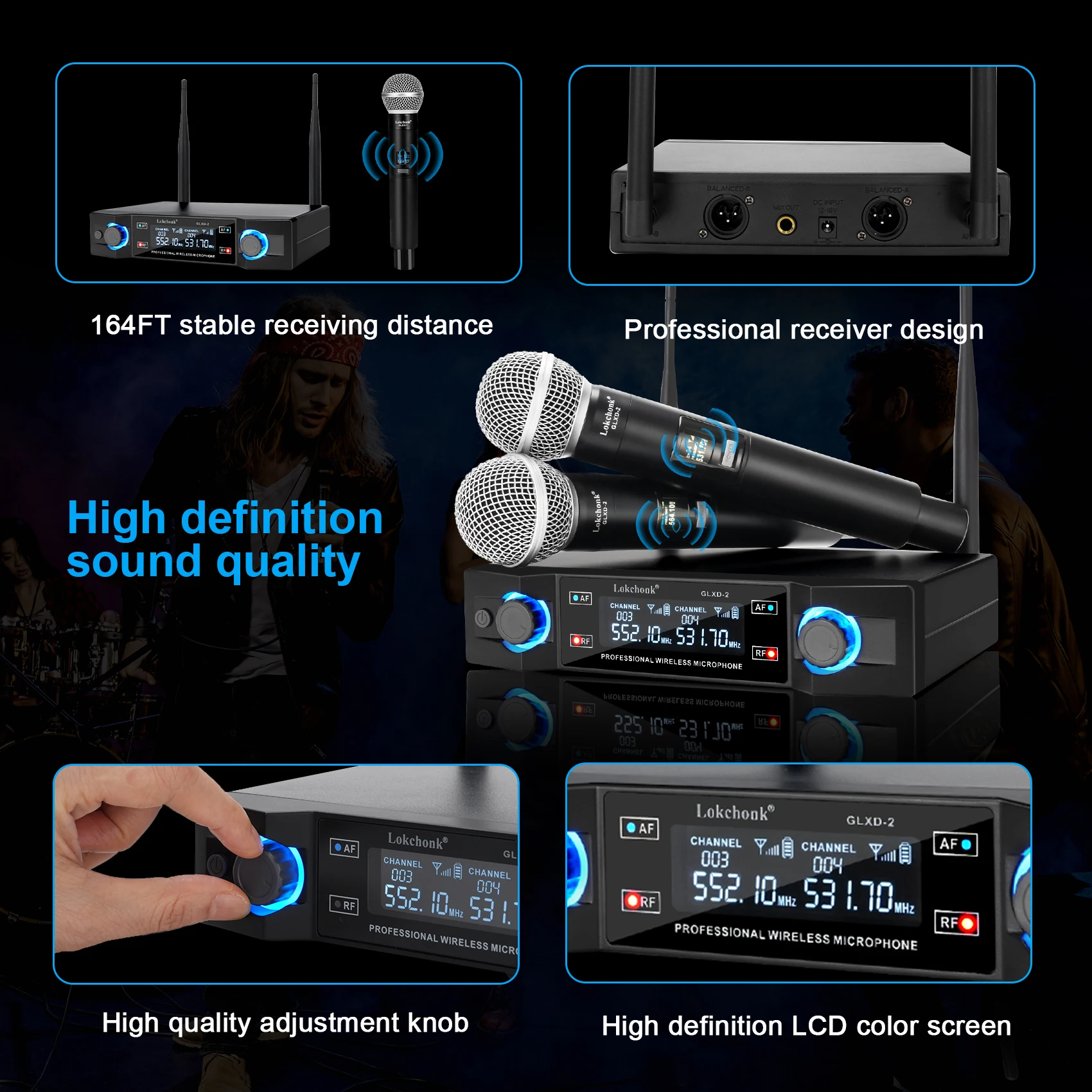 GLXD2 Professional Wireless Microphone Karaoke system Dual Ch Cordless Handheld Dynamic Mic – Carlux