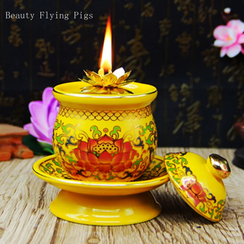 Traditional-Buddha-Lotus-Oil-Lamp-Buddha-Hall-Ceramic-Butter-Lamp-Home ...