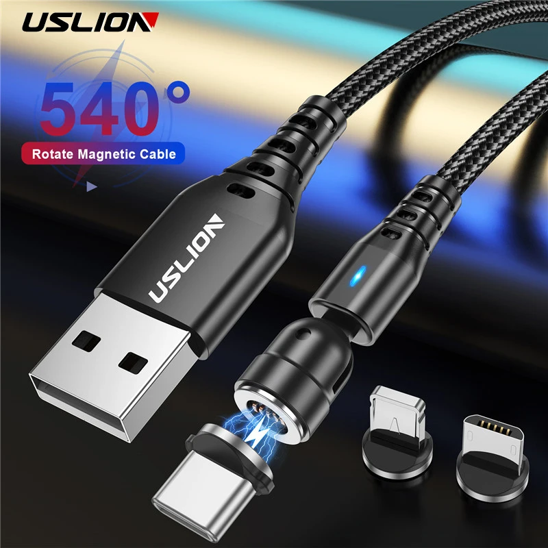 USLION Cable magnético giratorio de 540 grados, Cable Micro USB tipo C de carga rápida para ...