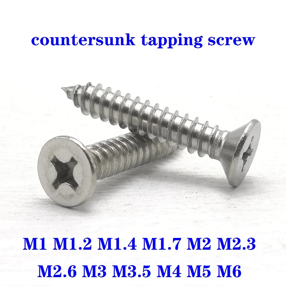 10 100pcs Cross Recessed Countersunk Flat Head Self tapping Screw M1/1. ...
