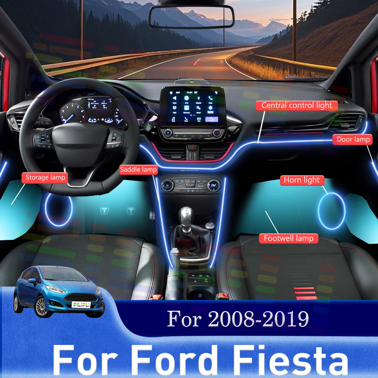For Ford Fiesta Premium Automotive Cabin LED Strips with a Truly Hidden ...
