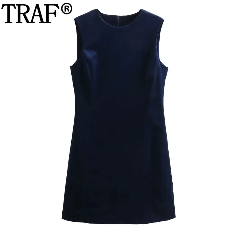 TRAF-Mini-vestido-feminino-sem-mangas-azul-curto-veludo-vestidos ...