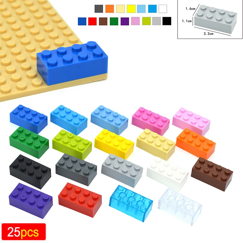 25Pcs-Thick-Brick-Particle-Compatible-3001-Building-Blocks-2x4-Dot-DIY ...