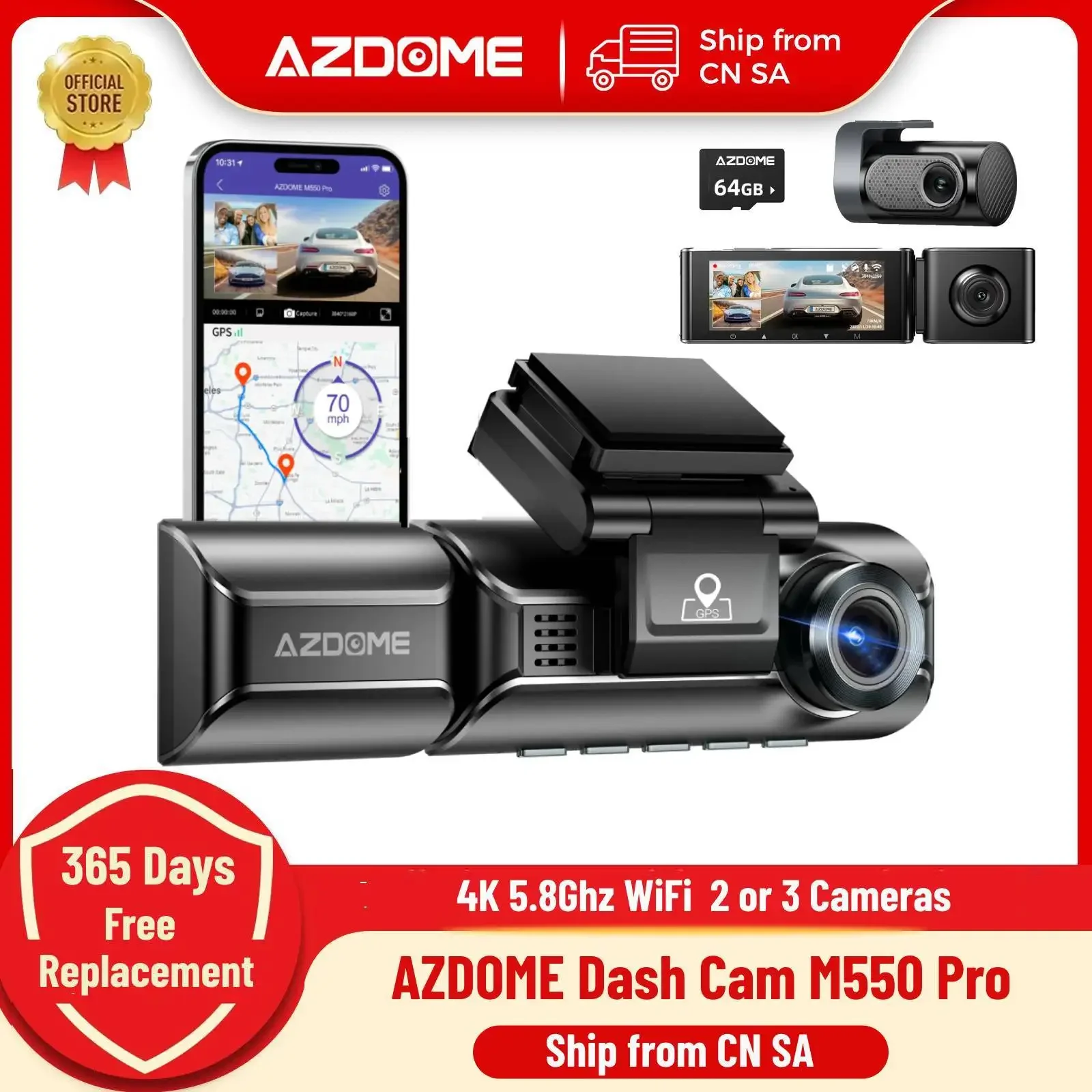 Upgrade-AZDOME-M550-Pro-Car-DVR-Dash-Cam-4K-5-8Ghz-WiFi-2-3-Cameras ...