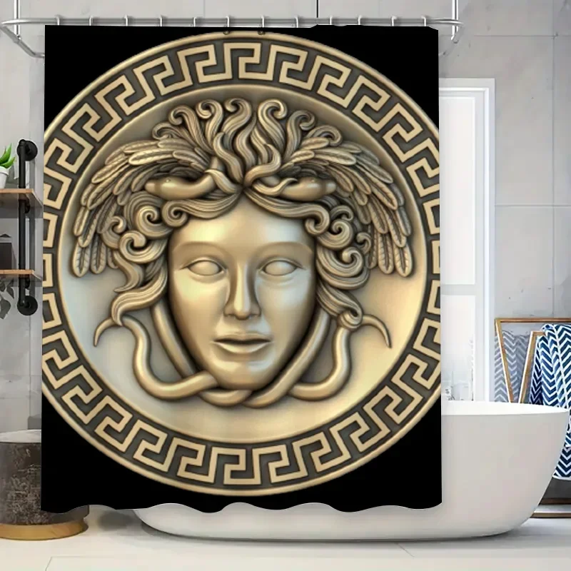 Gold Medusa Shower Curtain Decorative Bathroom Plush Bath Mat for Home ...