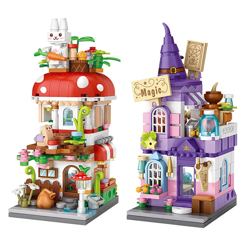 City-Street-View-Mini-Building-Blocks-Cartoon-Mushroom-House-Magic ...