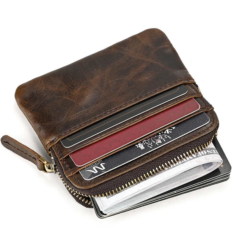 Genuine Leather Coin Wallet With Card Holder Unisex Crazy Horse Leather ...
