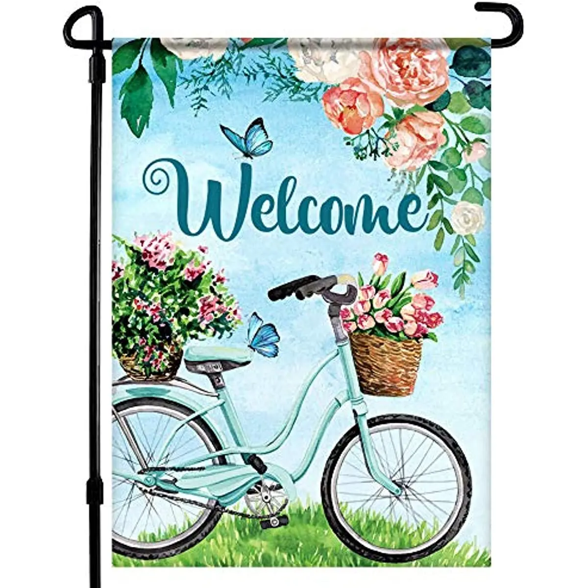 Spring Garden Flag Double Sided Welcome Bicycle Front Yard Decor ...