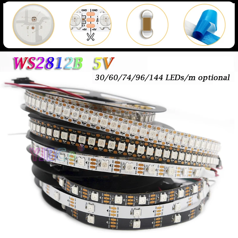 Addressable SMD 5050 RGB WS2812B LED Strip Light 30/60/74/96/144 leds/m pixel IC WS2812 Flexible ...