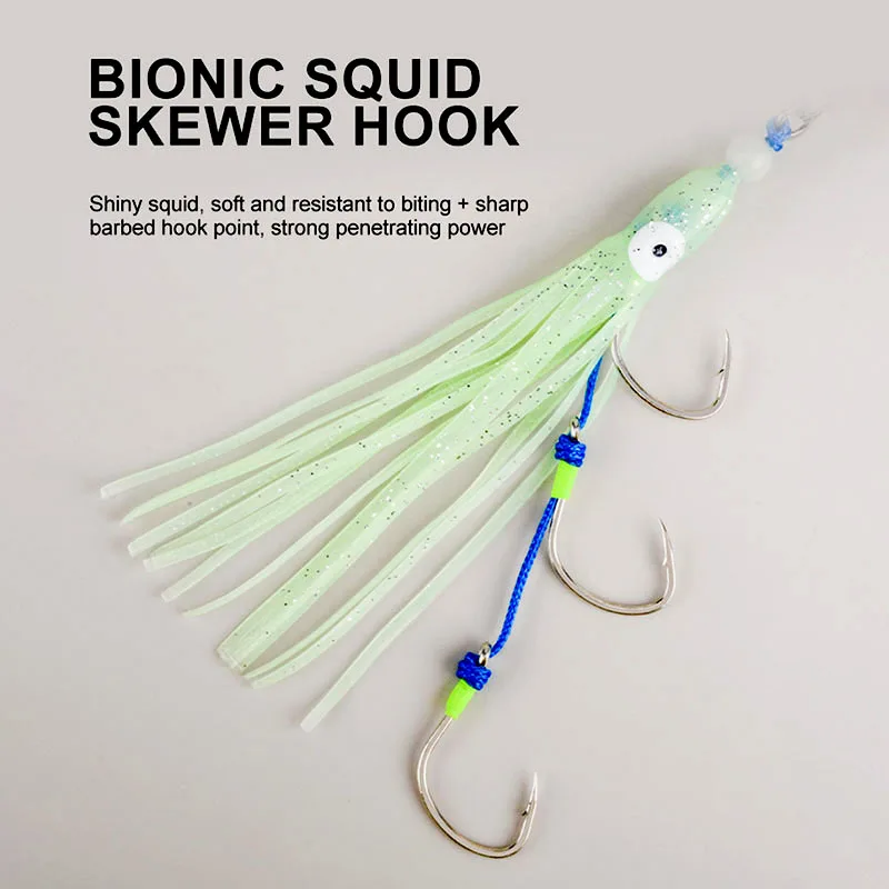 10pc Luminous Octopus Jig Assist Hook Soft Skirted Lure Double Hook ...