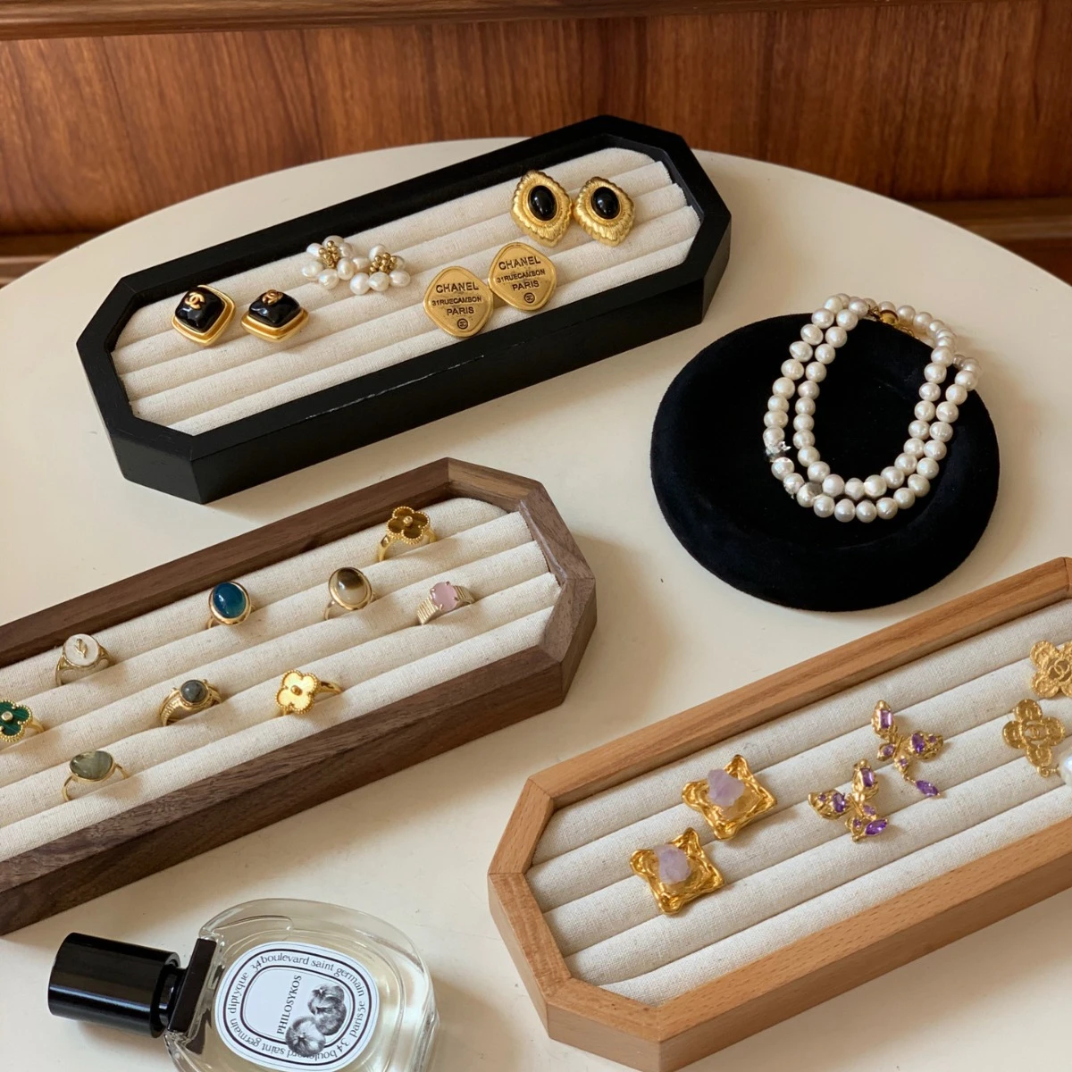 Wooden Ring Earrings Studs Tray Jewelry Box Ring Rack Necklace Display ...