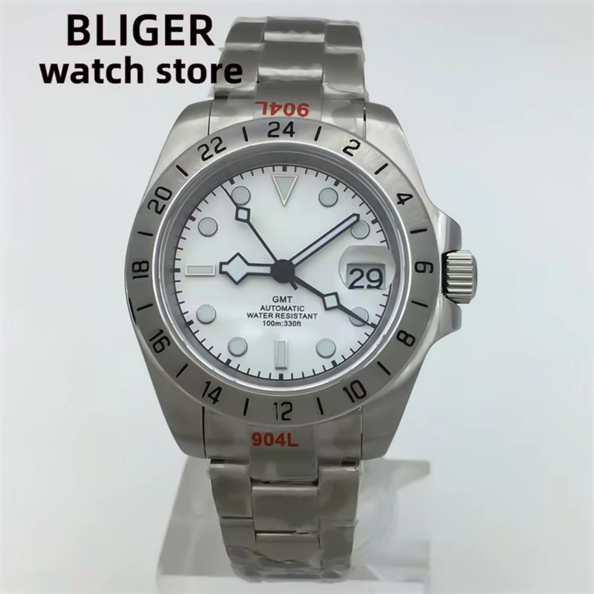 BLIGER 39mm Men's Watch NH34 24Hour GMT Bezel Stainless Steel Case Dome ...