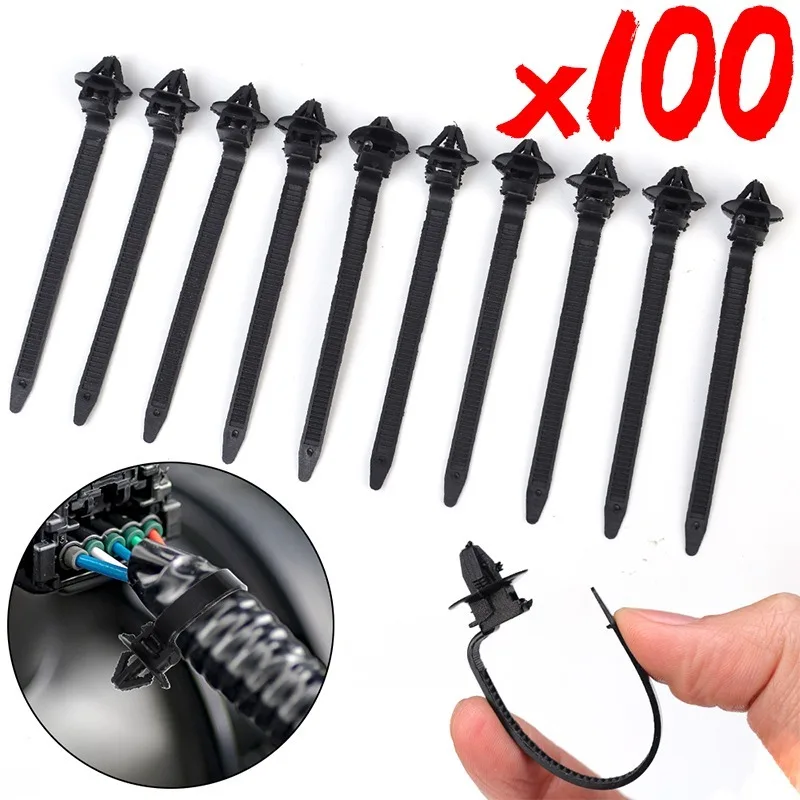 100~10Pcs Car Wire Harness Fastener Clamp Clips Black Cable Ties ...