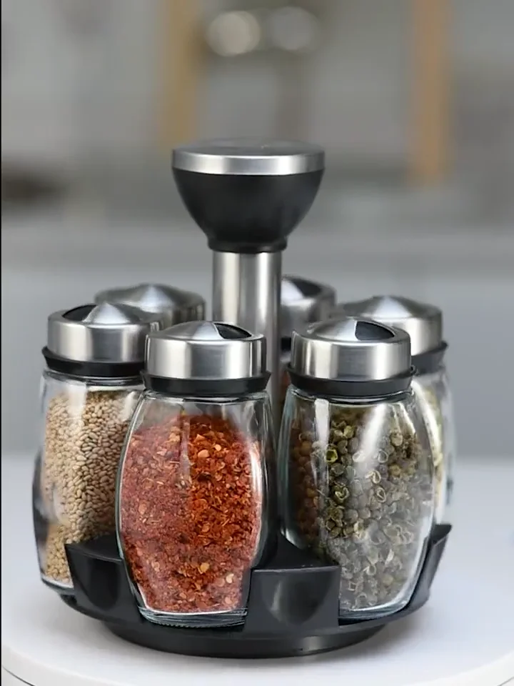 6pcs 360° Rotatable Kitchen Spice Bottle Set Stainless Steel Salt ...