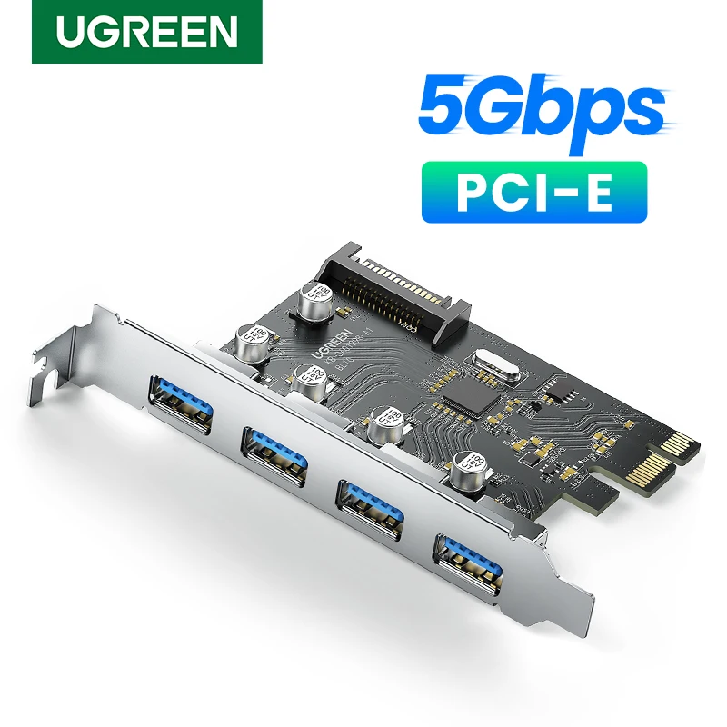 UGREEN USB 3.0 PCIe 카드 5Gbps USB 3.0 PCIe 확장 카드 4 포트 PCIe USB 어댑터, 15 핀 ...