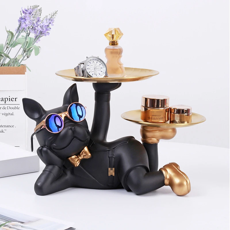 French Bulldog Decoration Dog Butler With 2 Metal Tray For Storage Keys ...