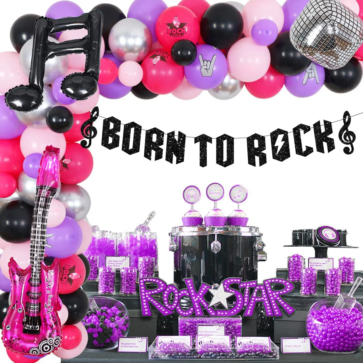 Funmemoir-Rock-Music-Balloons-Garland-Kit-Born-To-Rock-Banner-Disco ...