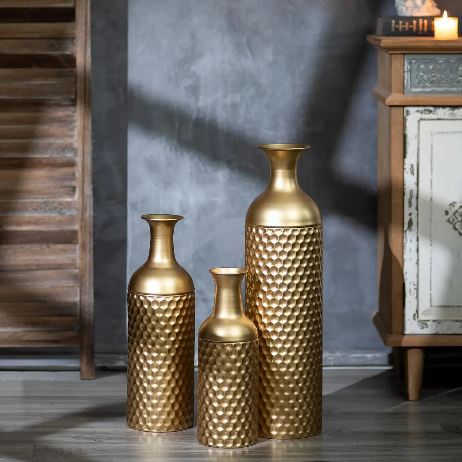 Tall Gold Floor Vase: 27in Large Metal Floor Vase Decorative Tall - Set ...