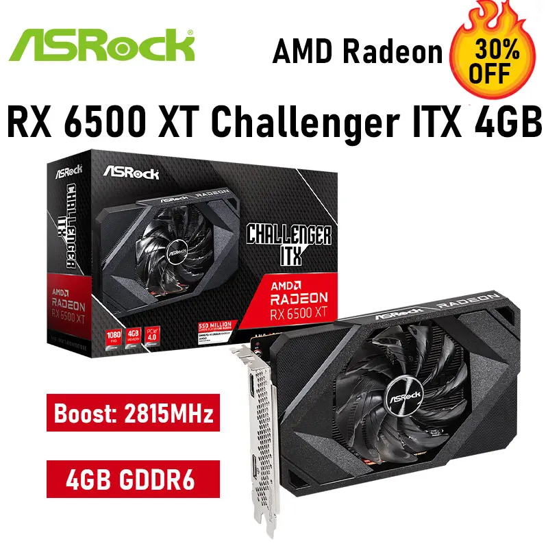 ASROCK AMD Radeon RX 6500 XT 챌린저 ITX 4GB 6500XT 4G 18000MHz GDDR6 64 비트 ...