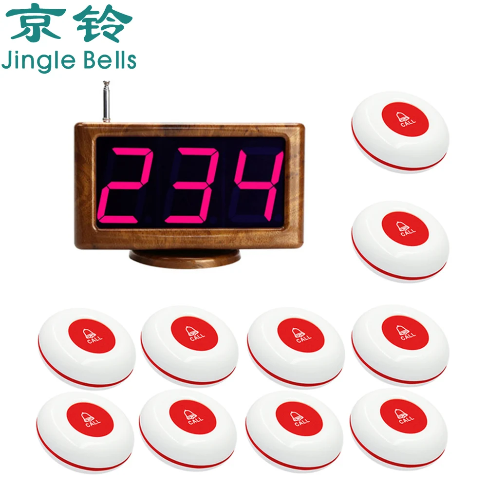 JINGLE BELLS Waterproof 10 Table Calling Buttons 1 LED Display Receiver ...