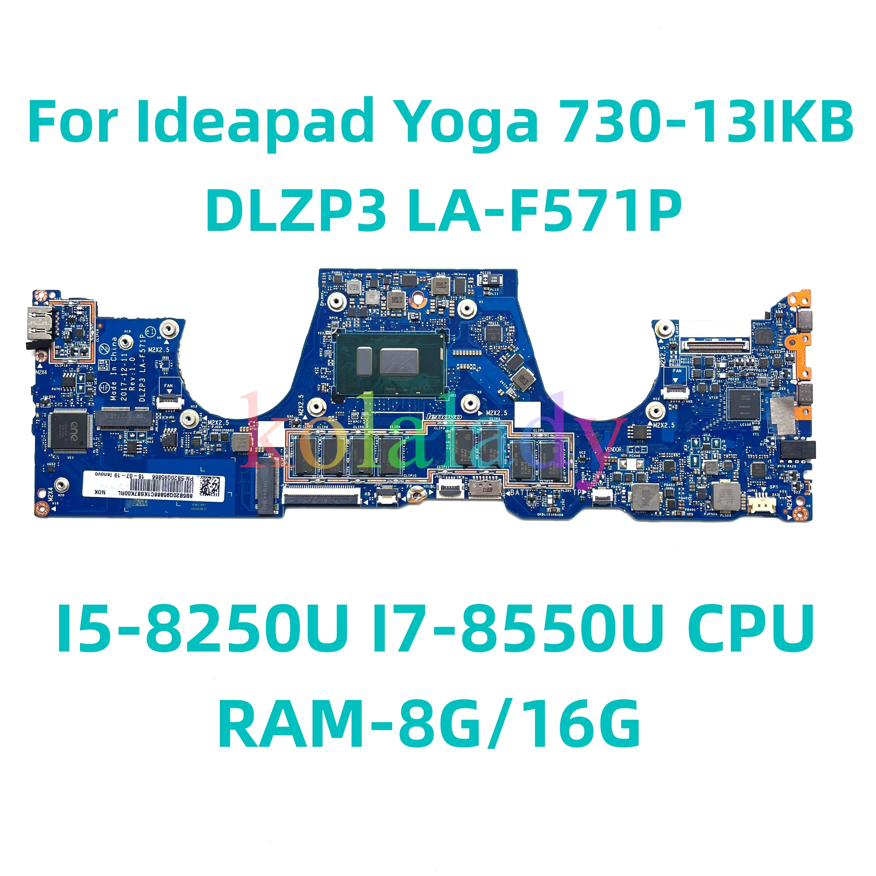 5B20Q95842 For Lenovo Ideapad Yoga 730-13IKB Laptop Motherboard DLZP3 ...
