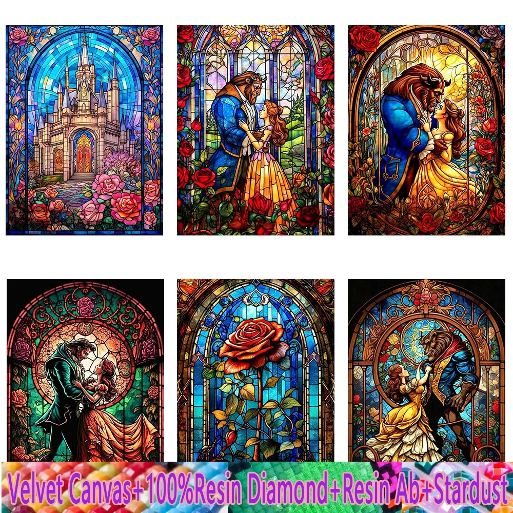 Disney-Cartoon-Diamond-Painting-A-Bela-e-a-Fera-Vitral-Flower-Art-Bela ...