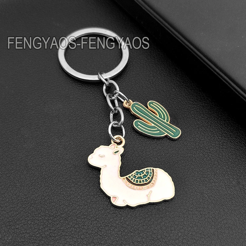 Lovely-Cartoon-Alpaca-Keychains-Desert-Plant-Animal-Key-Rings-for-Women ...